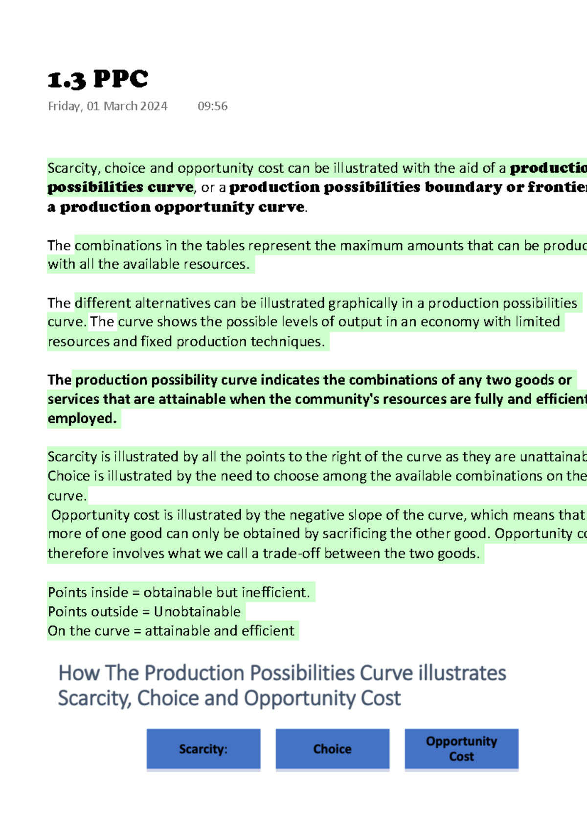 Chapter 1: Production Possibility Curve - Scarcity, choice and ...