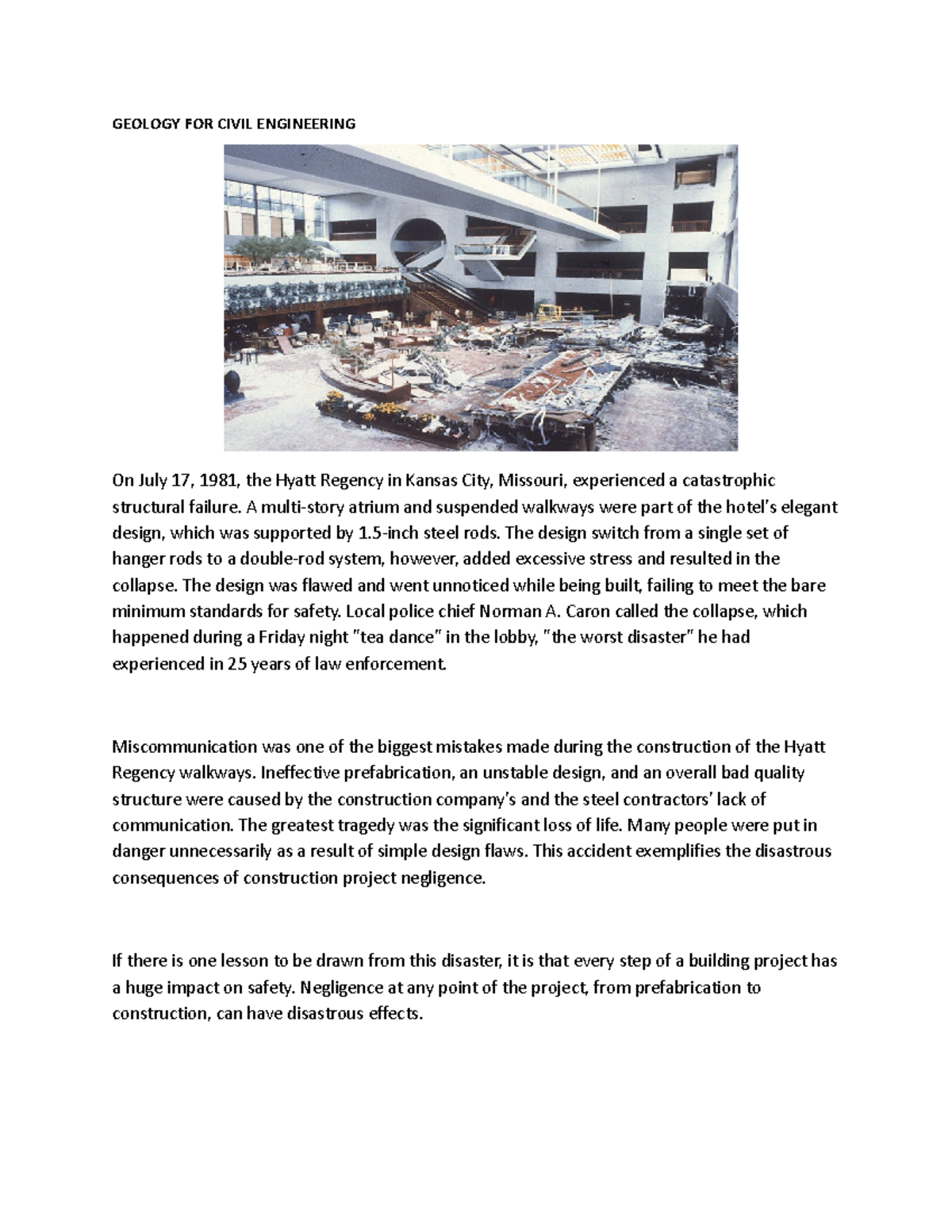 Geology - assignment - GEOLOGY FOR CIVIL ENGINEERING On July 17, 1981 ...