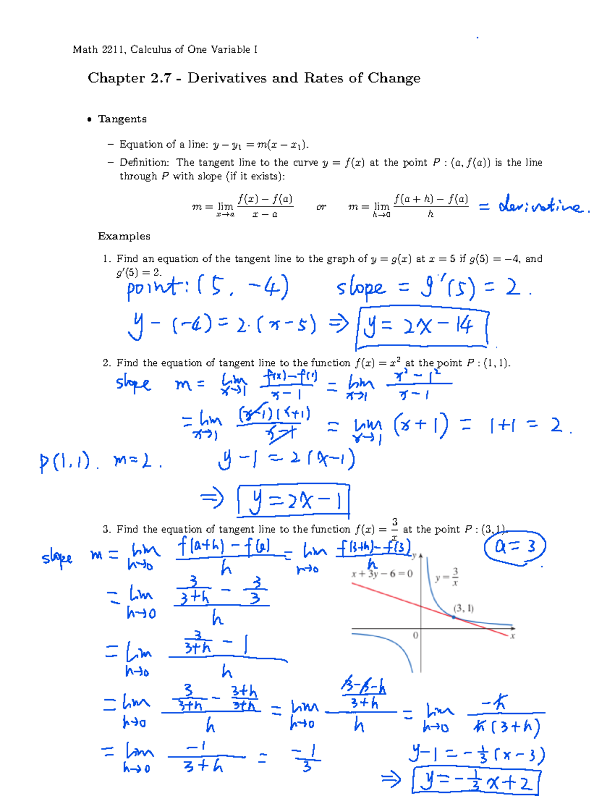 Sol. of Notes 2 - Yang Li - Math 2211, Calculus of One Variable I ...
