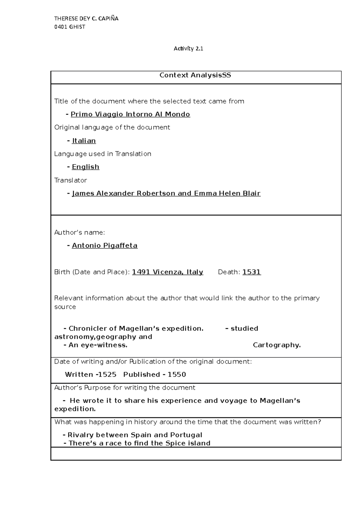 Activity 2.1 (for Module 1 Unit 2.1 ) - THERESE DEY C. CAPIÑA 0401 GHIST 0401 GHIST Activity 2 ...