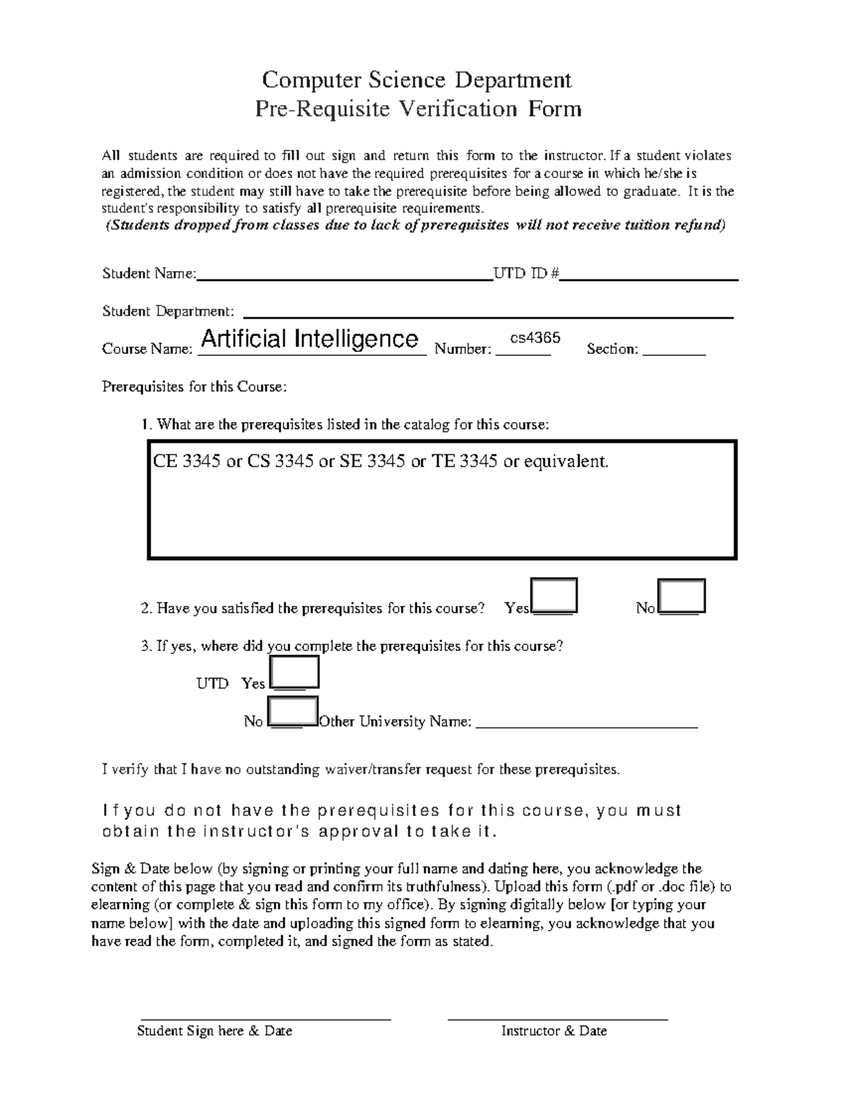 Prerequisite form - cs4365 with digitial-signature - Computer Science ...