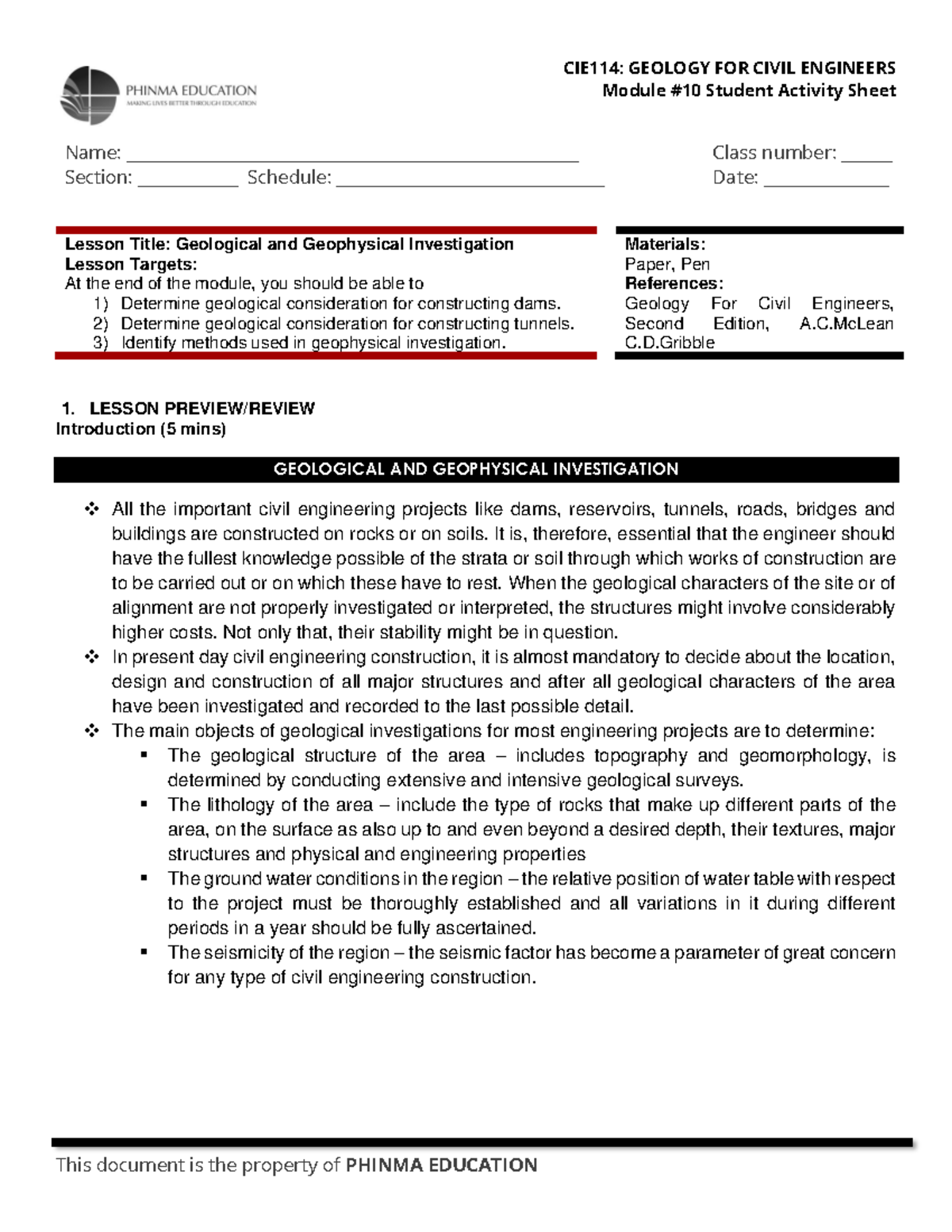 Module-10 - Module # 10 Student Activity Sheet Name: - Studocu