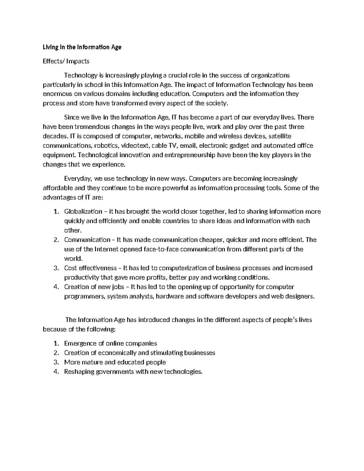 Living in the Info Age - sts info age - Living In the Information Age Effects/ Impacts ...