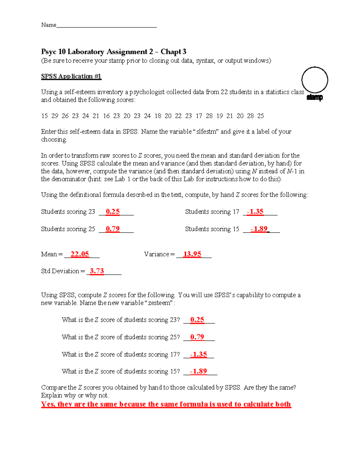 Solutions Lab Assign 2 Ch 3 - Name___________________________________ Psyc 10 Laboratory ...