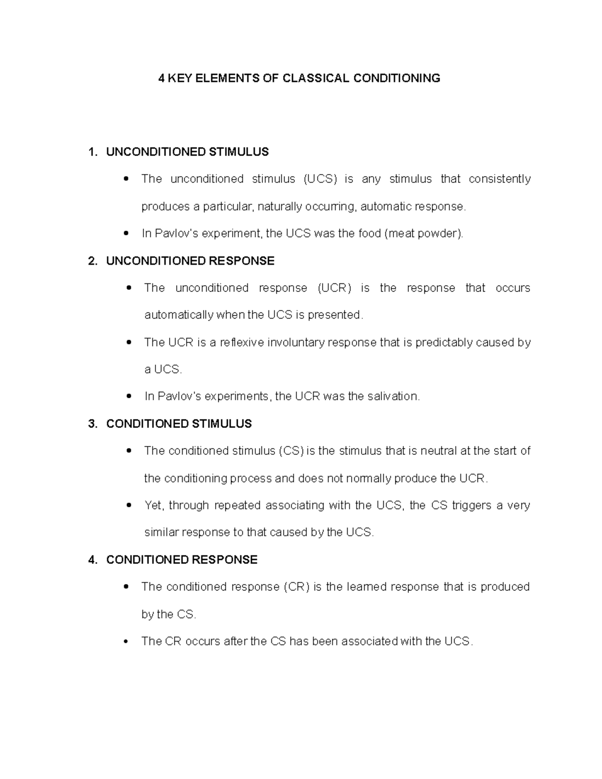 4 Key Elements Of Classical Conditioning - 4 KEY ELEMENTS OF CLASSICAL ...