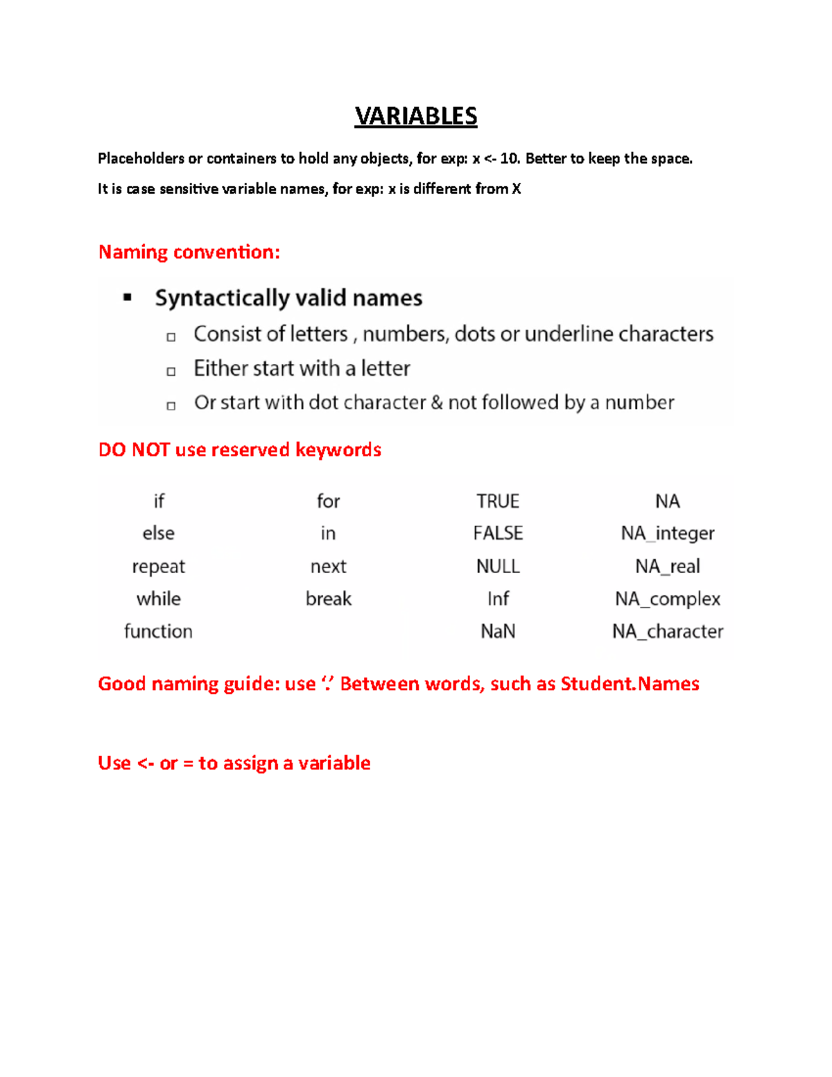 Chichi - note - VARIABLES Placeholders or containers to hold any objects, for exp: x