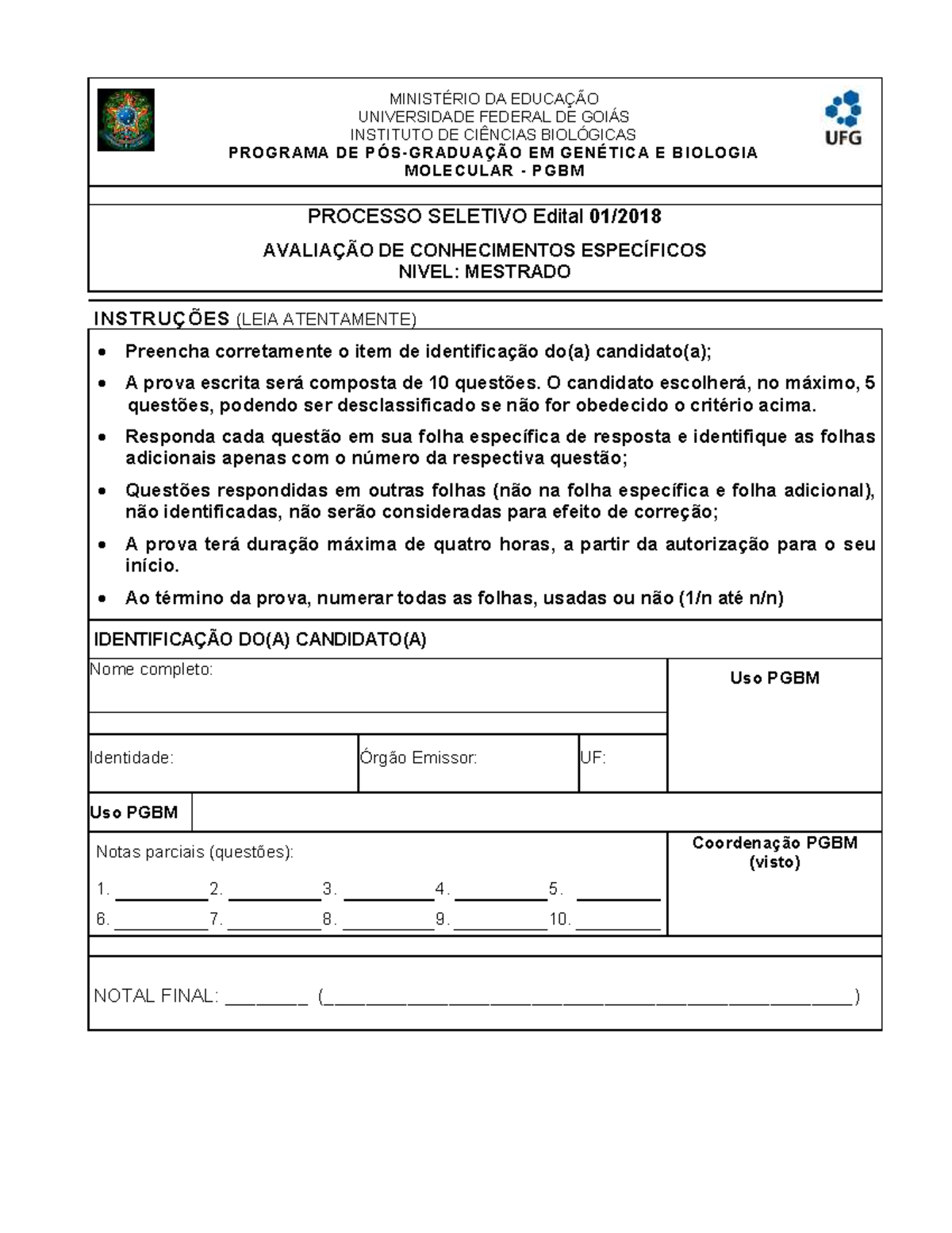 Prova mestrado 2019-1-42 - PROCESSO SELETIVO Edital 01/ AVALIAÇÃO DE ...