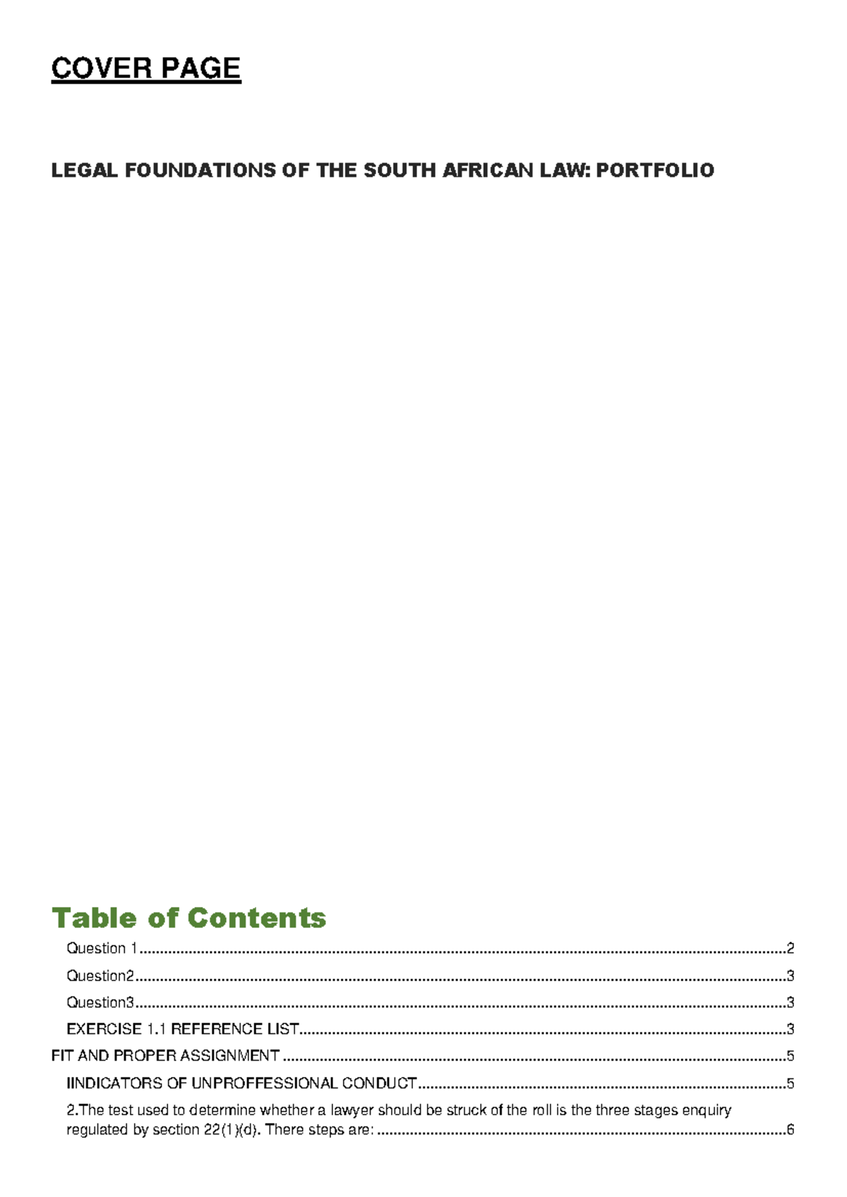 LFSA Portfolio - assignment - COVER PAGE LEGAL FOUNDATIONS OF THE SOUTH ...