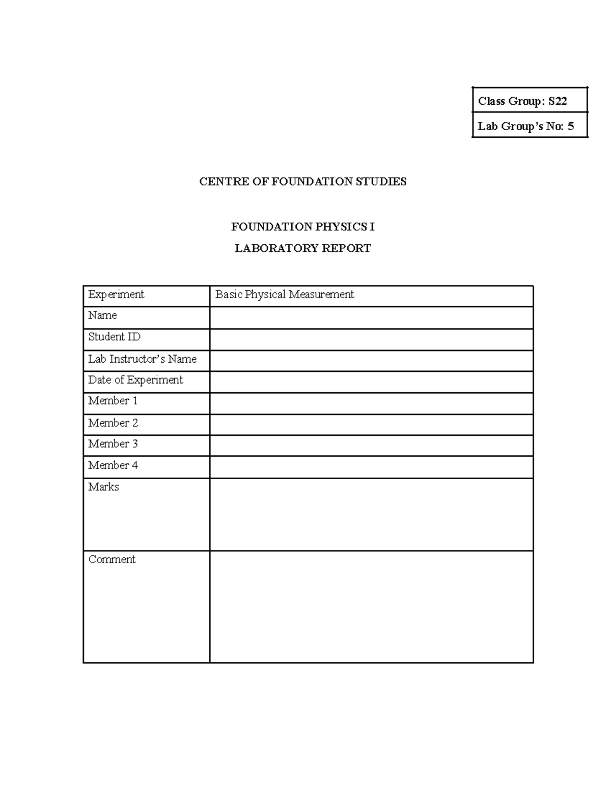Basic Physical Measurement Lab Report - CENTRE OF FOUNDATION STUDIES ...