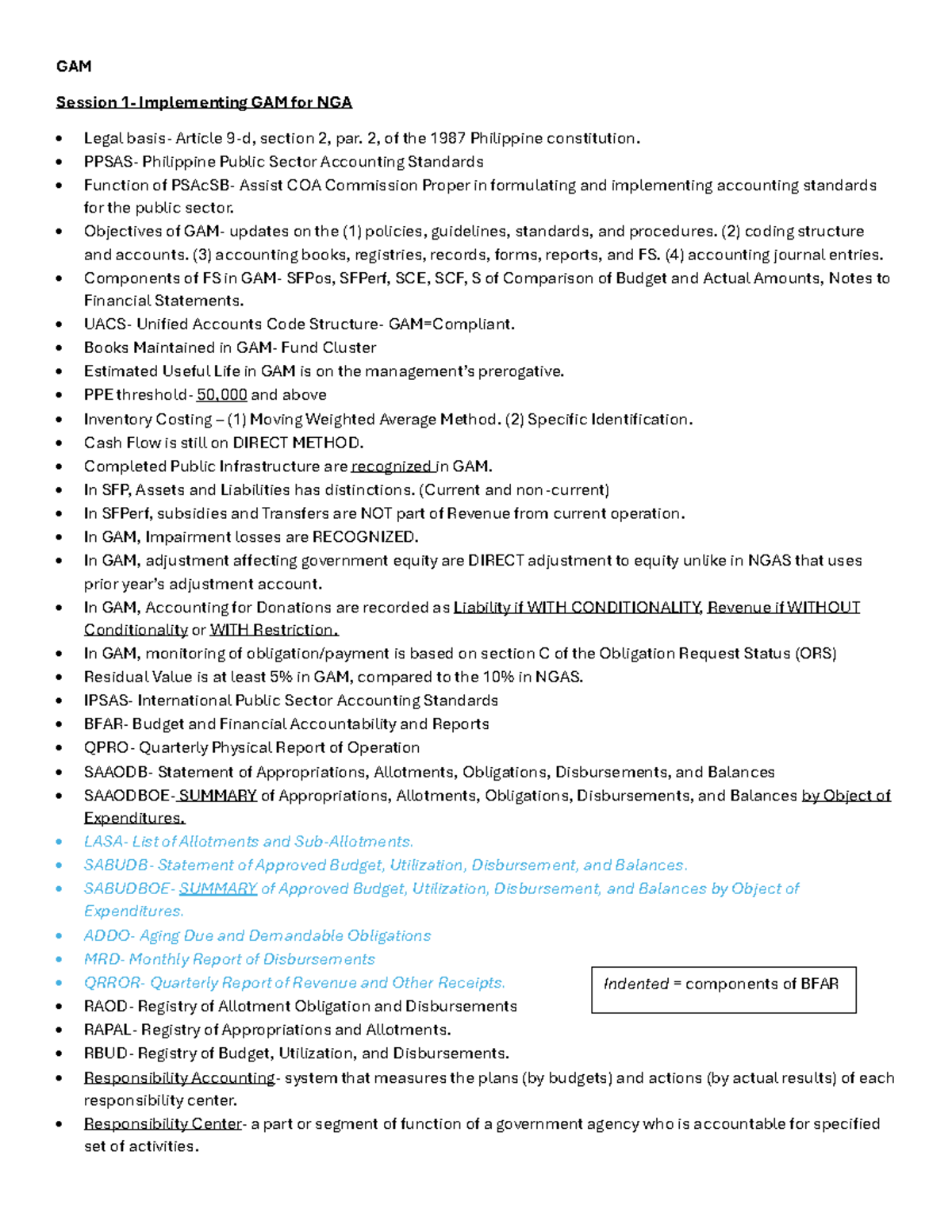 GAM-notes - NOTES - GAM Session 1- Implementing GAM for NGA Legal basis ...