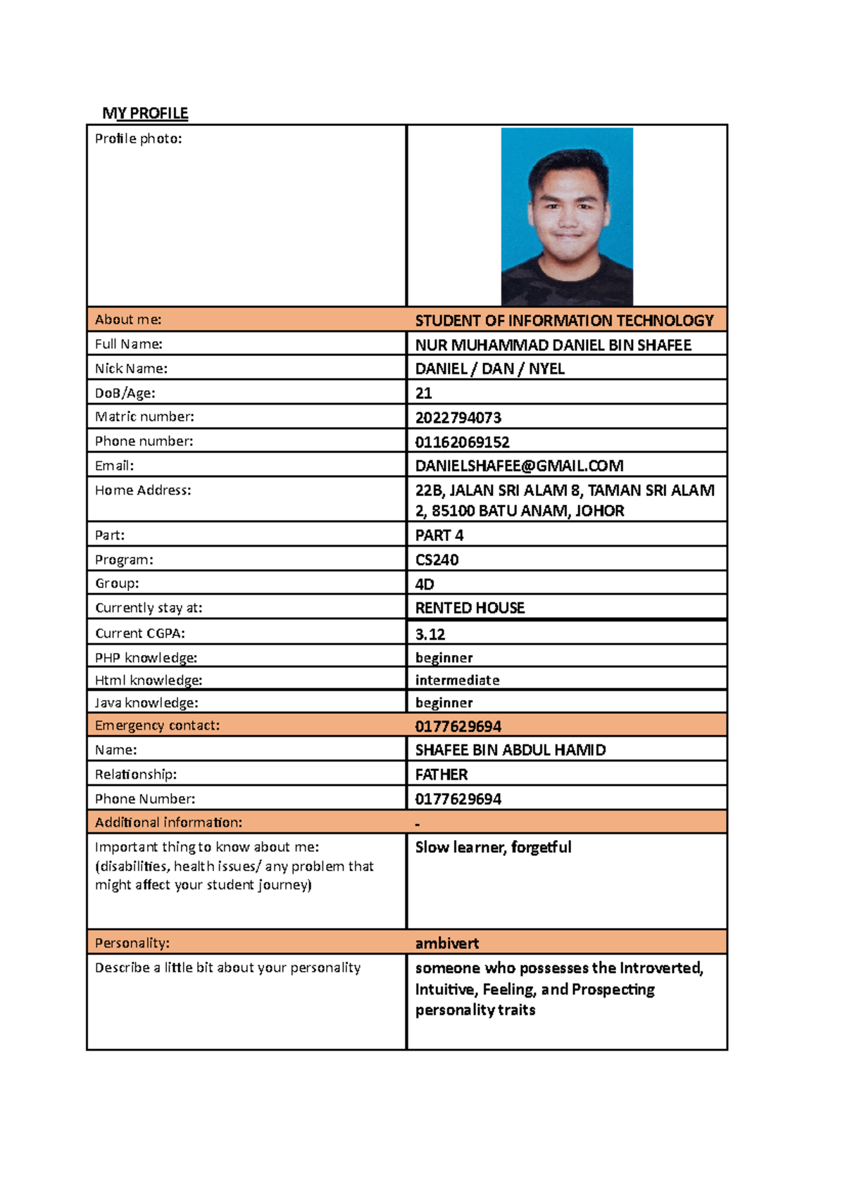 Student profile - LAB 1 - MY PROFILE Profile photo: About me: STUDENT ...