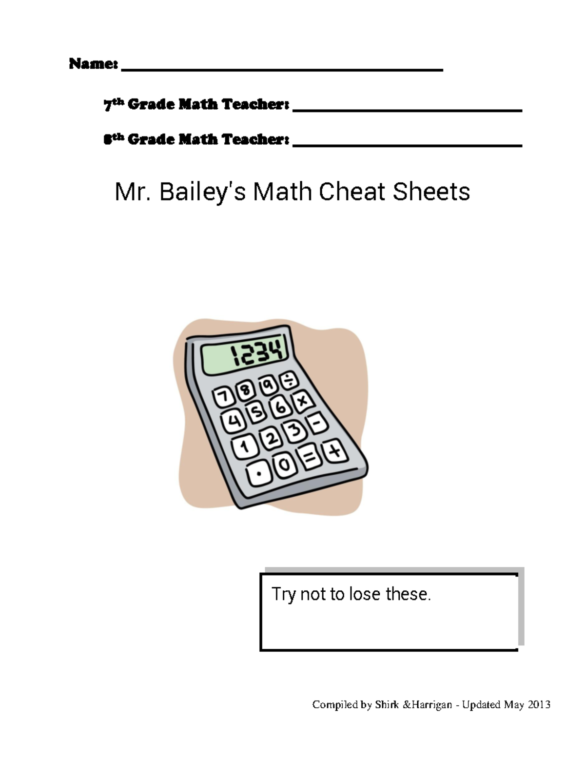 Math Cheat Sheets Formula - ####### Name