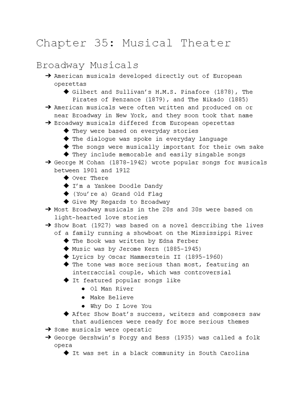 Musical Theater: Broadway Musicals and Composers - Studocu