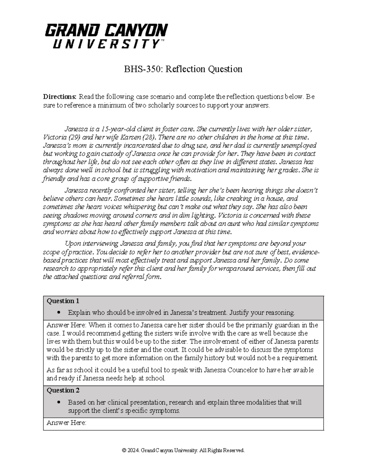 Reflection Questions - BHS-350: Reflection Question Directions: Read ...
