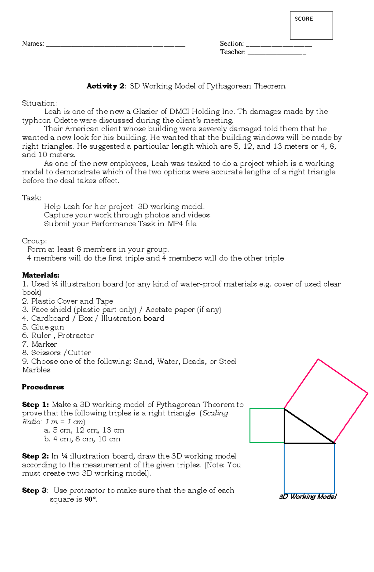 3D Pythagorean Working Model - Names ...