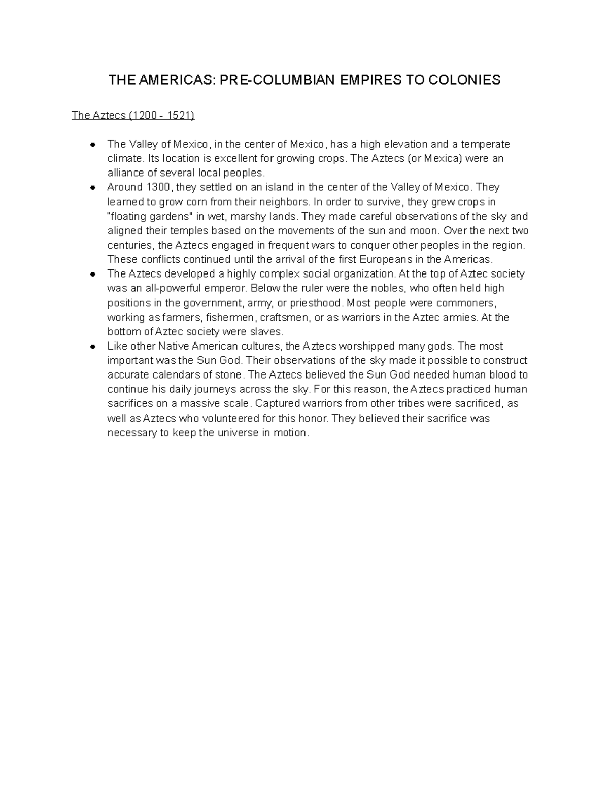 World History Notes Part 19 - THE AMERICAS: PRE-COLUMBIAN EMPIRES TO ...