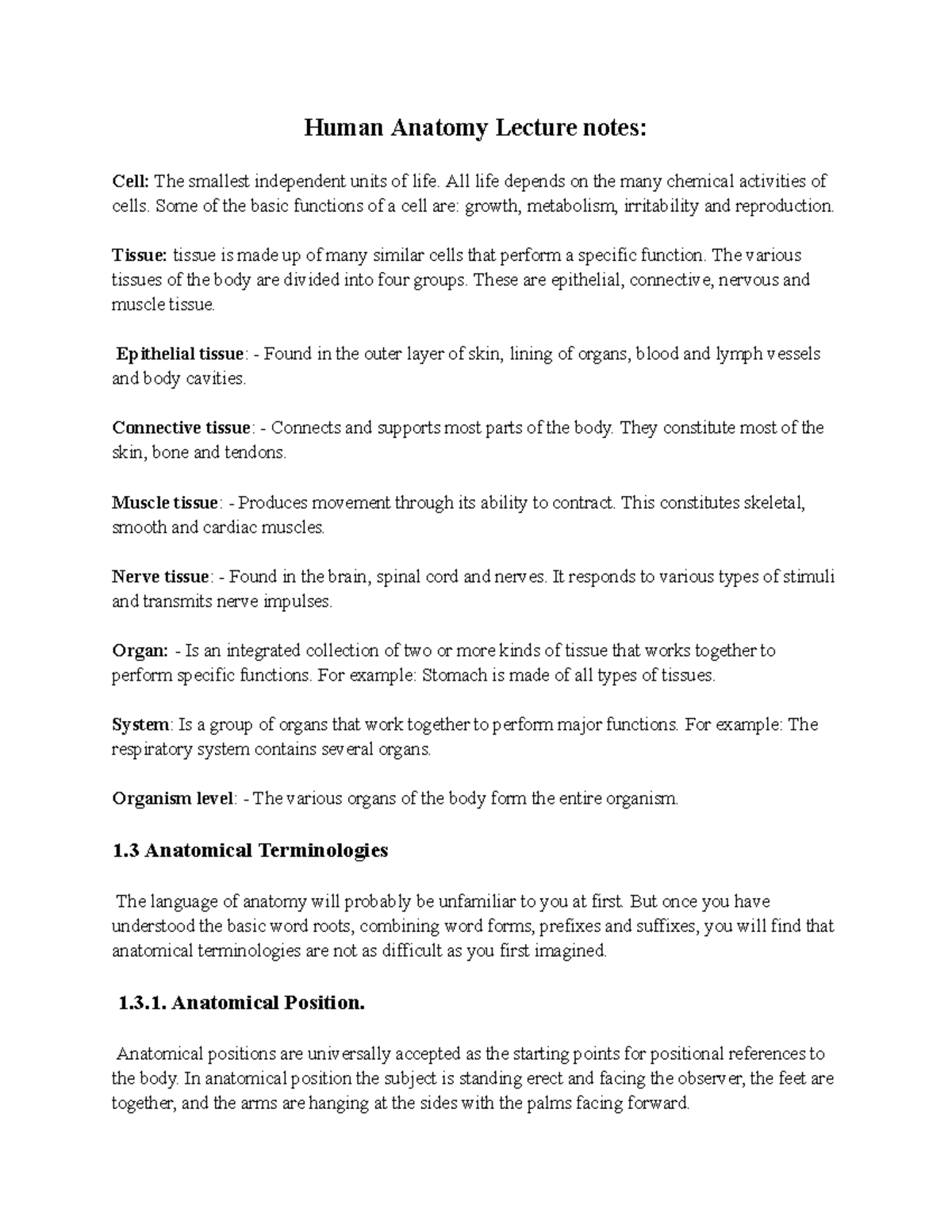 Human Anatomy Lecture notes - Human Anatomy Lecture notes: Cell: The ...