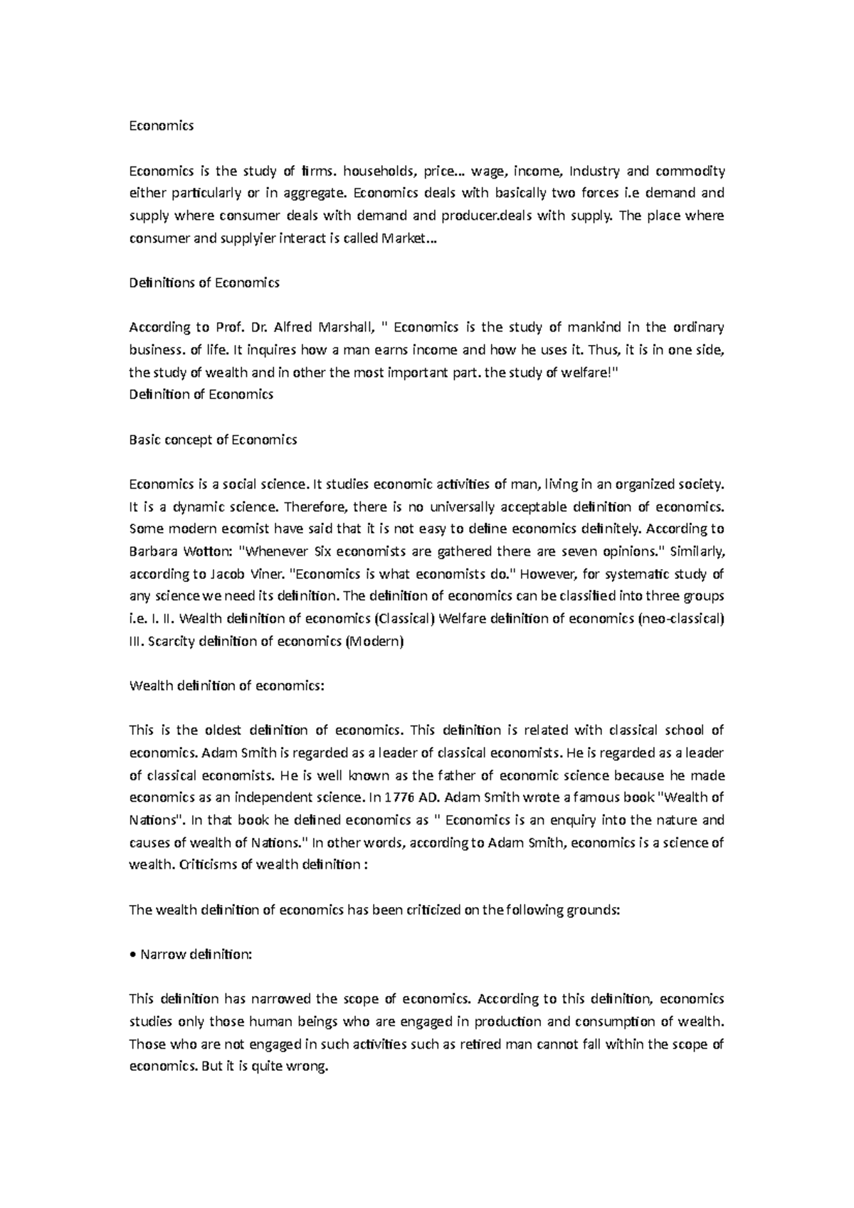 Economics - Essay notes - Economics Economics is the study of firms ...