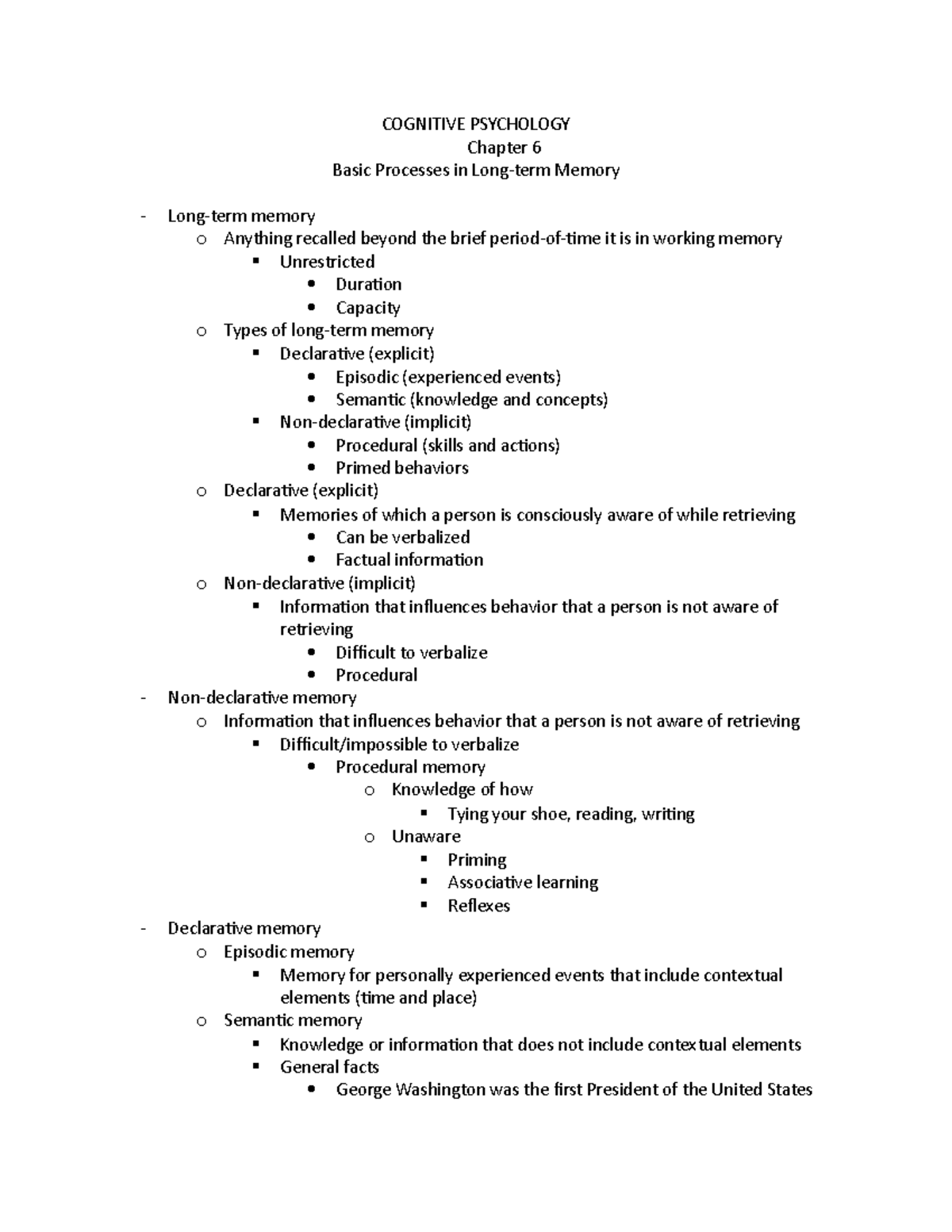 CH 6 - LONG TERM Behavior - COGNITIVE PSYCHOLOGY Chapter 6 Basic Processes in Long-term Memory ...
