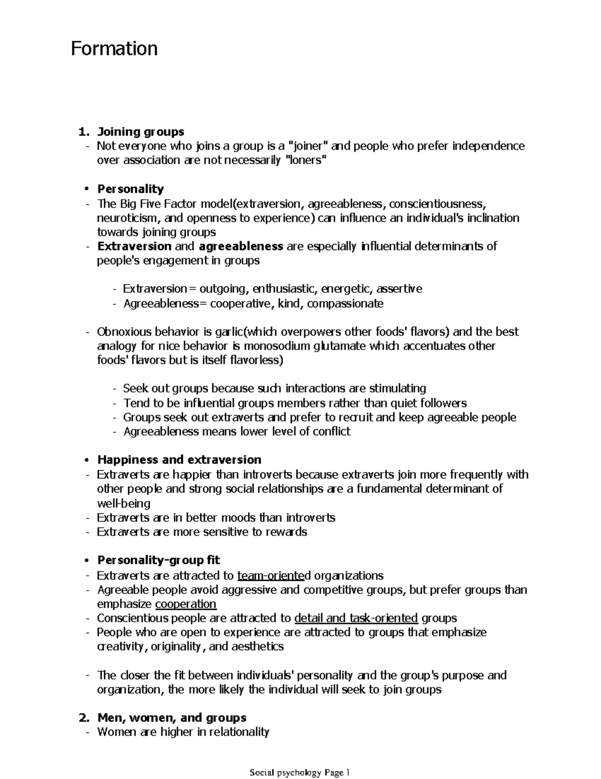 Formation chapter 4 notes - 1. Joining groups Not everyone who joins a ...