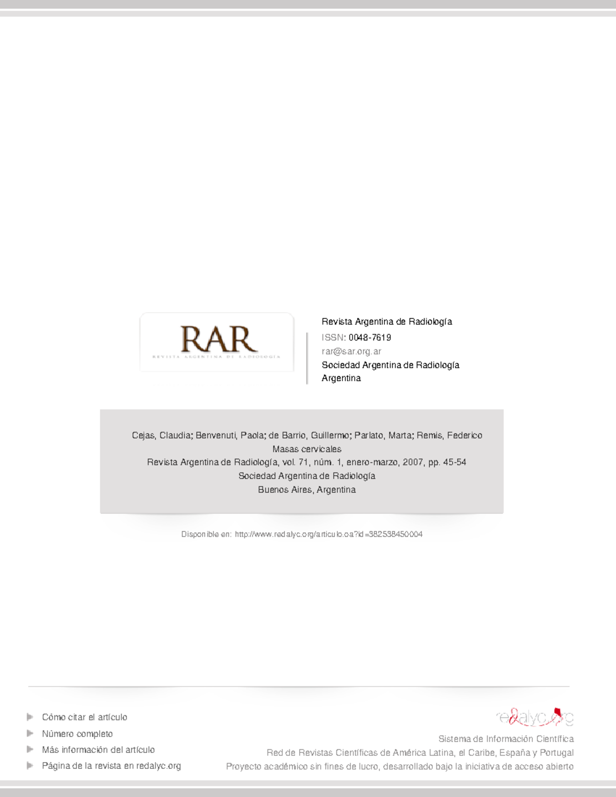 Masas cervicales - Revista Argentina de Radiología ISSN: 0048- rar@sar ...