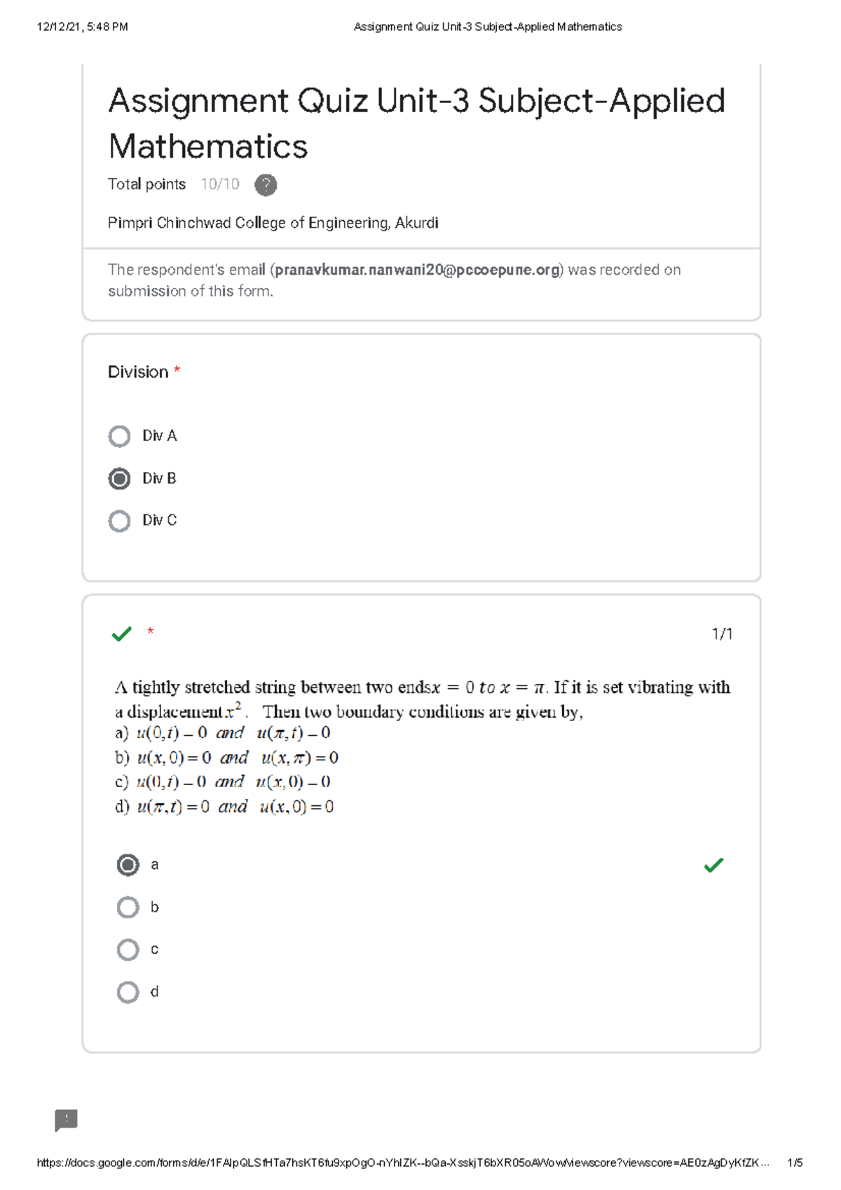 Assignment Quiz Unit-3 Subject-Applied Mathematics - Div A Div B Div C ...