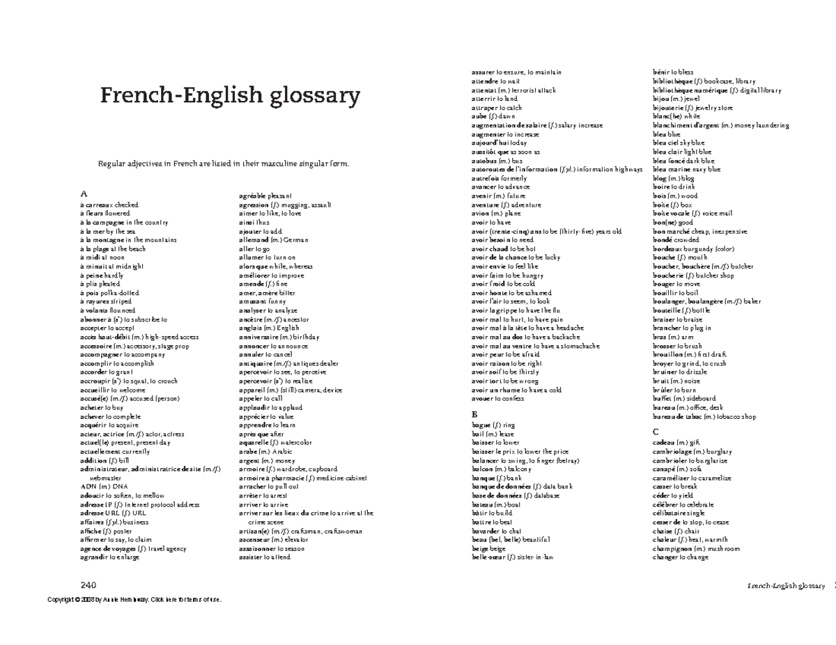 French-english-french glossary - 240 French-English glossary A à ...