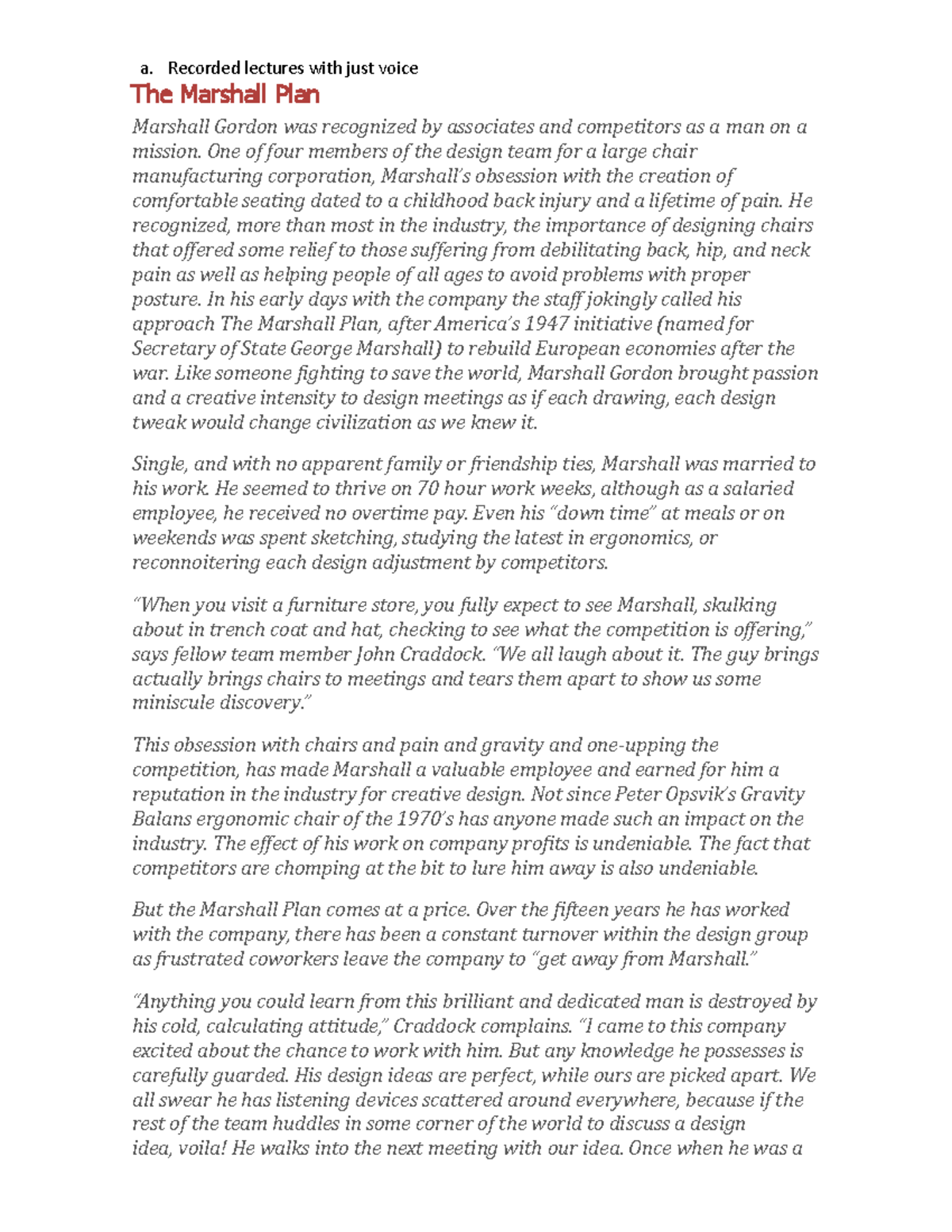 The Marshall Plan - detailed notes on all chapters - a. Recorded ...