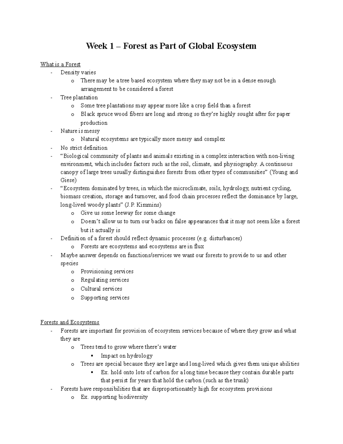 Week 1 - Lecture notes for week 1 - Week 1 – Forest as Part of Global ...