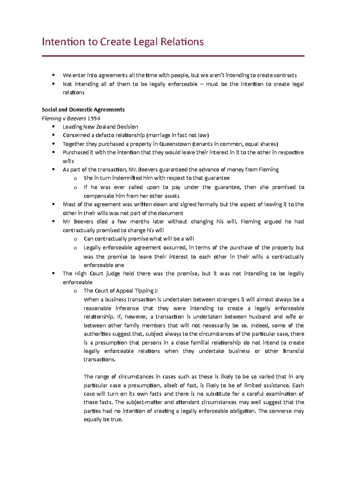 D. Intention to Create Legal Relations - The Law of Contract - UCNZ ...