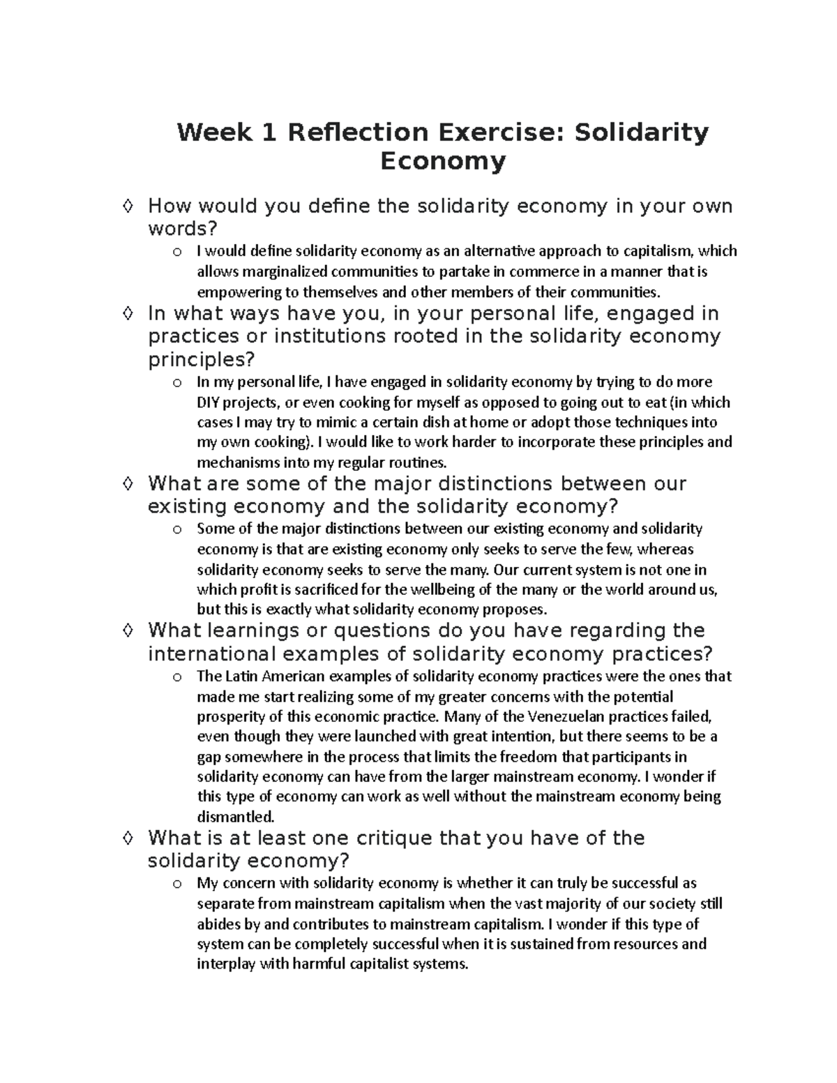 Week 1 Reflection Exercise - Week 1 Reflection Exercise: Solidarity ...
