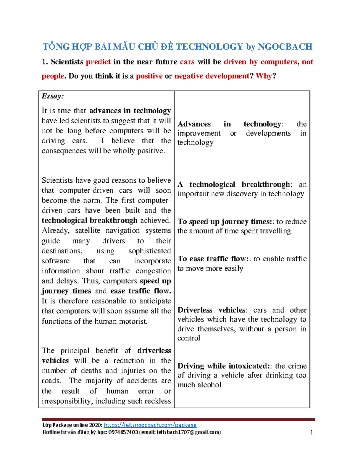 BÀI MẪU CHỦ ĐỀ Technology BY Ngocbach - Lớp Package online 2020 ...