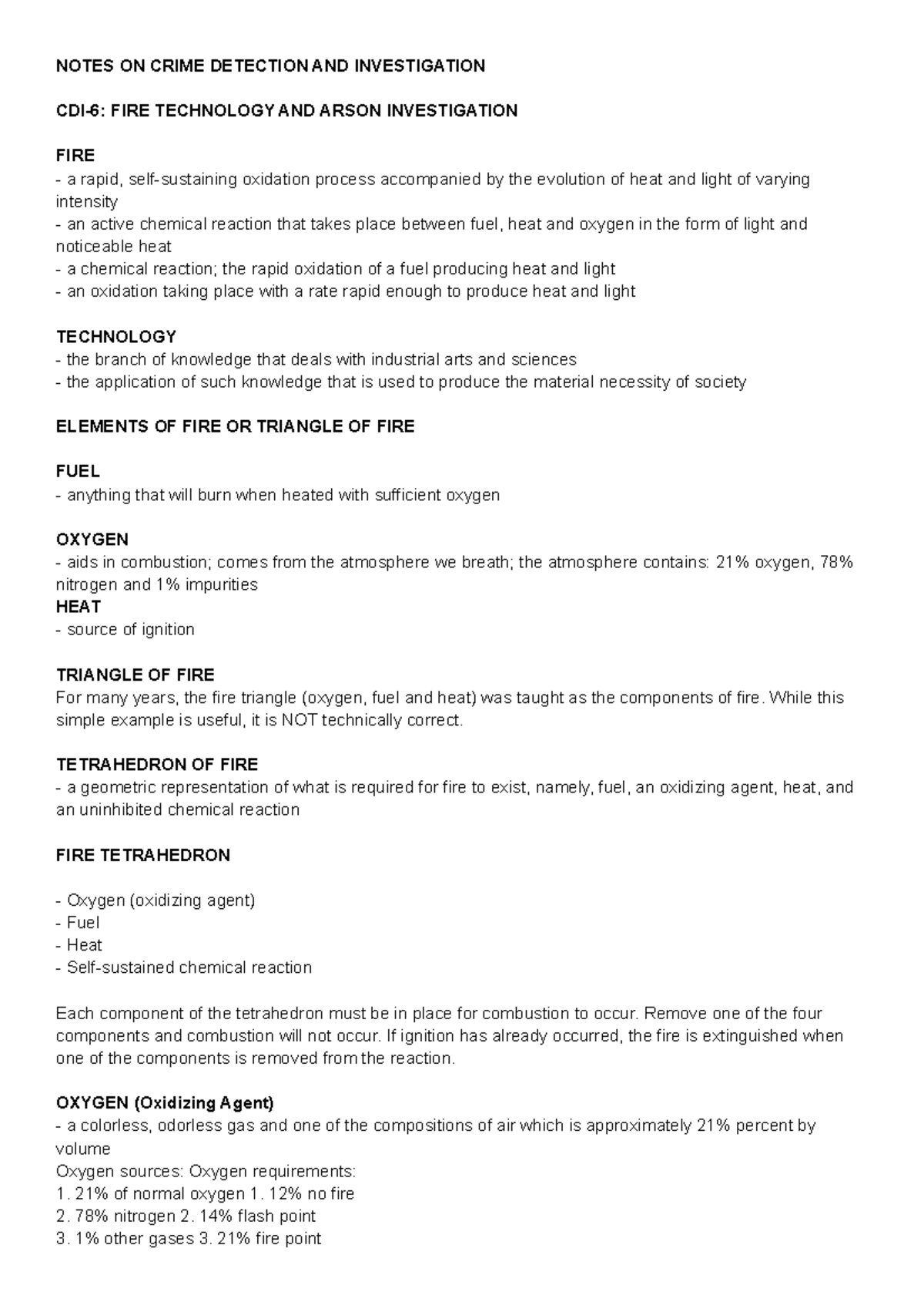 Arson-investigation - Notes in lesson - NOTES ON CRIME DETECTION AND ...