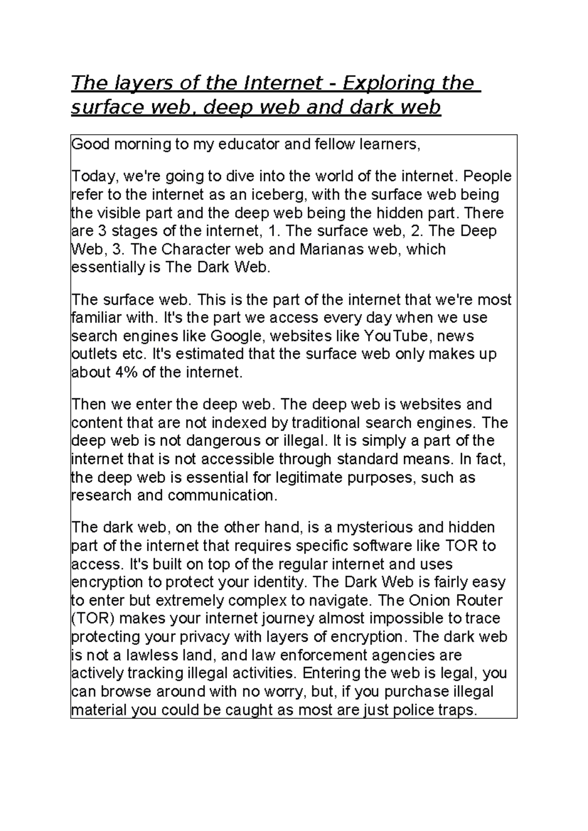 English essay - The layers of the Internet - Exploring the surface web ...
