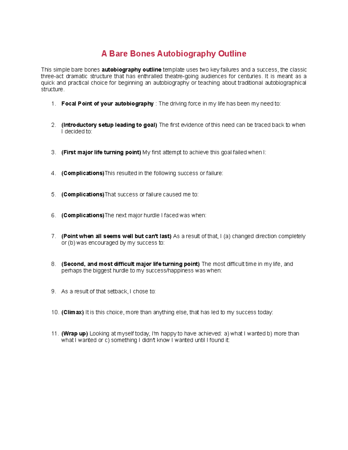 Autobiography-Template-01 - A Bare Bones Autobiography Outline This ...