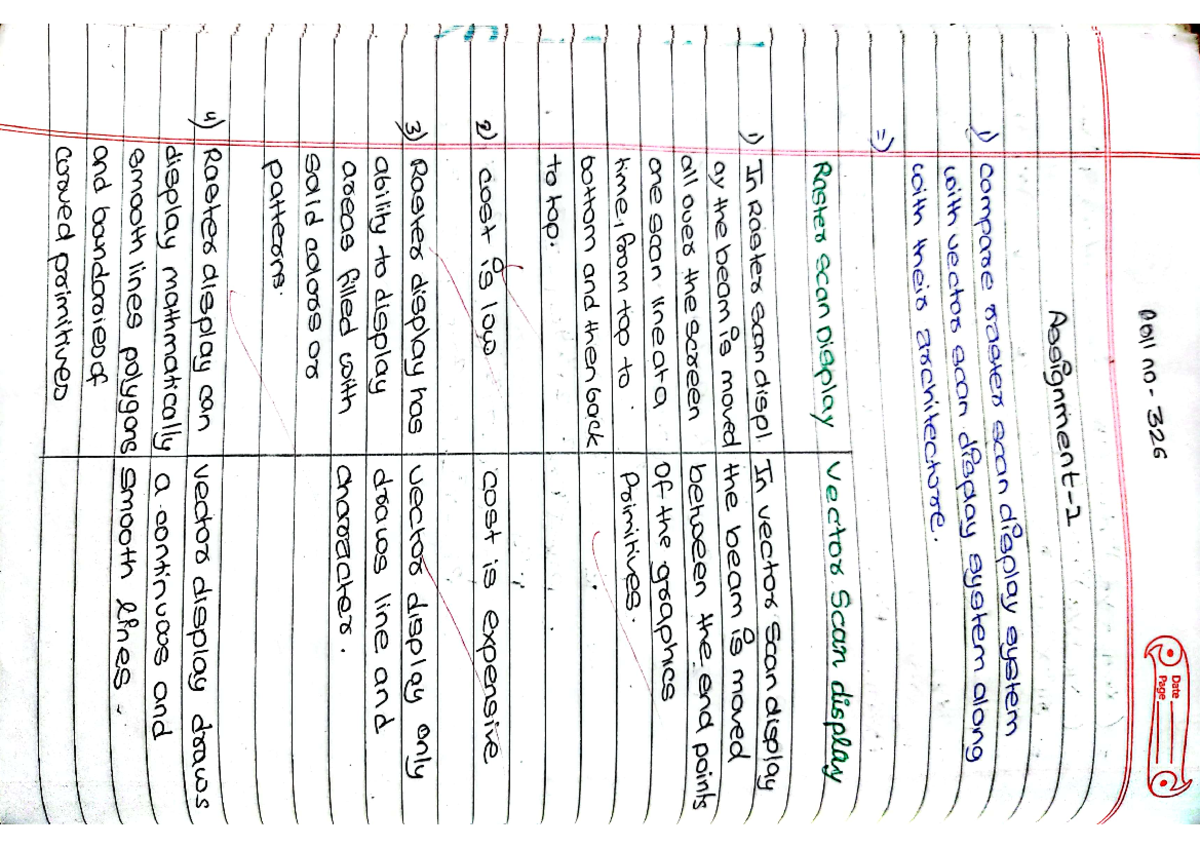 Computer graphics assignment - .) Date 0011 Page 1) compare raster scan ...