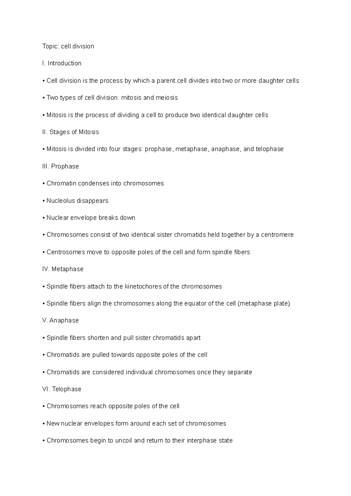Cell reproduction (1) - summary of - Topic: cell division I ...