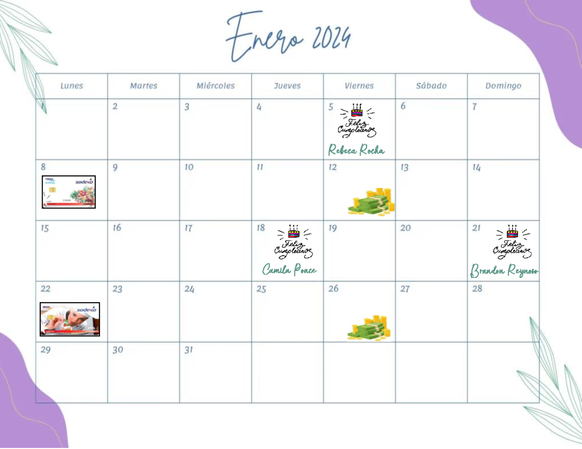 Calendario DE Enero - Razonamiento matematico - Camila Ponce Brandon ...