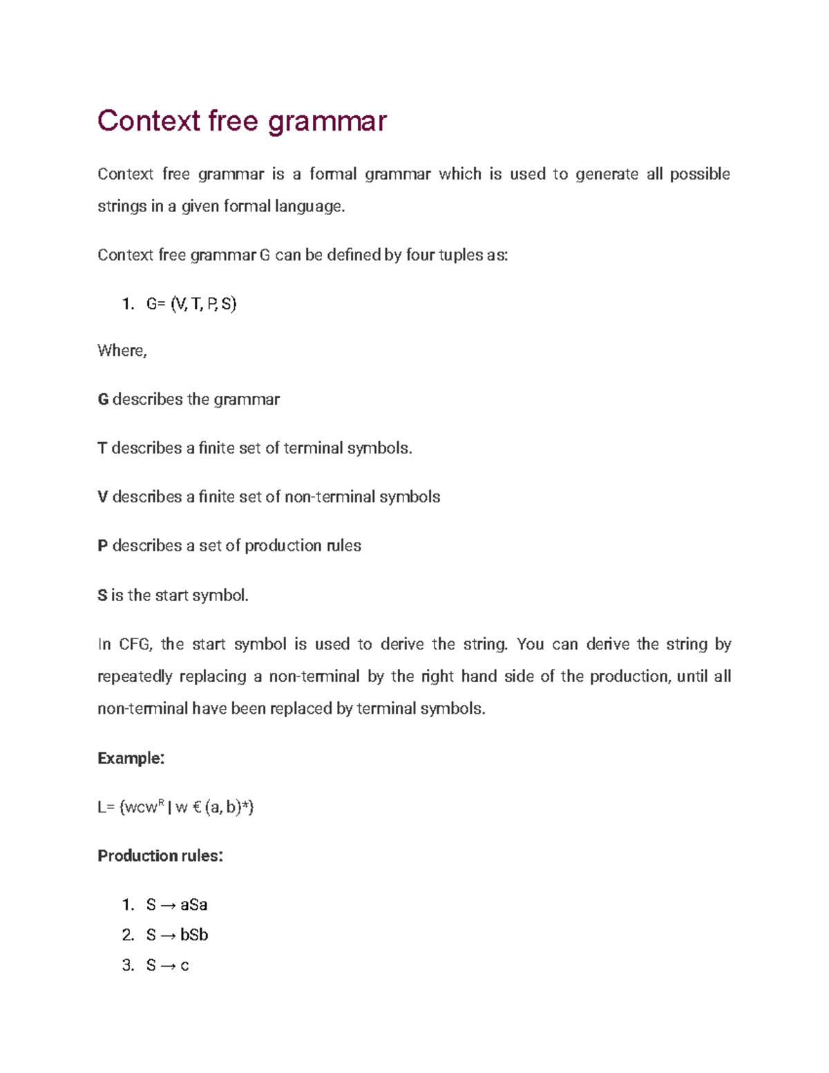 Question BANK – 3(Part 01) - Context free grammar Context free grammar ...