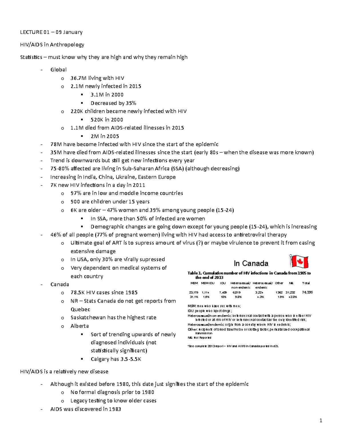 Lec01 Lec04 Lecture Notes 1 4 Lecture 01 09 January Hivaids In Anthropology Statistics