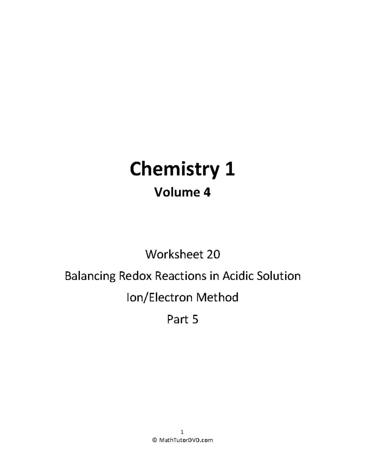 Chemistry+1+Tutor+ +Vol+4+ +Worksheet+20+ +Balance+Redox+Reactions+in ...