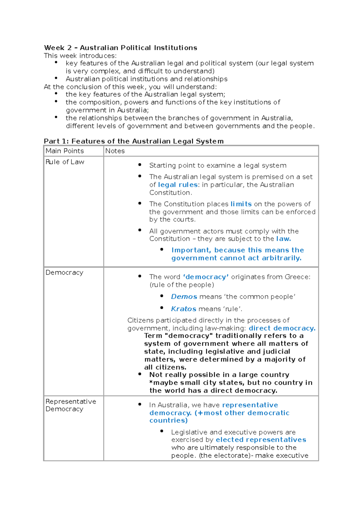 Week 2 Lecture - Week 2 – Australian Political Institutions This week ...