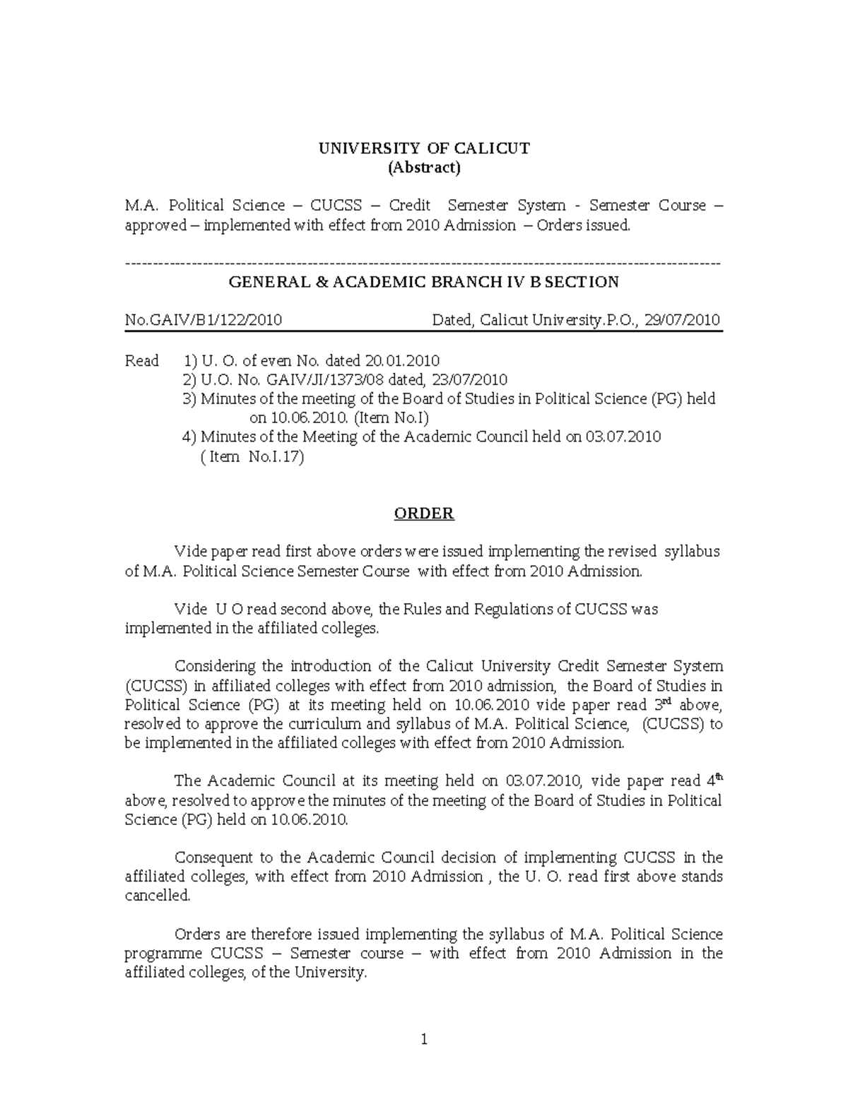 Complete syllabus of MA Political Science of Calicut University ...