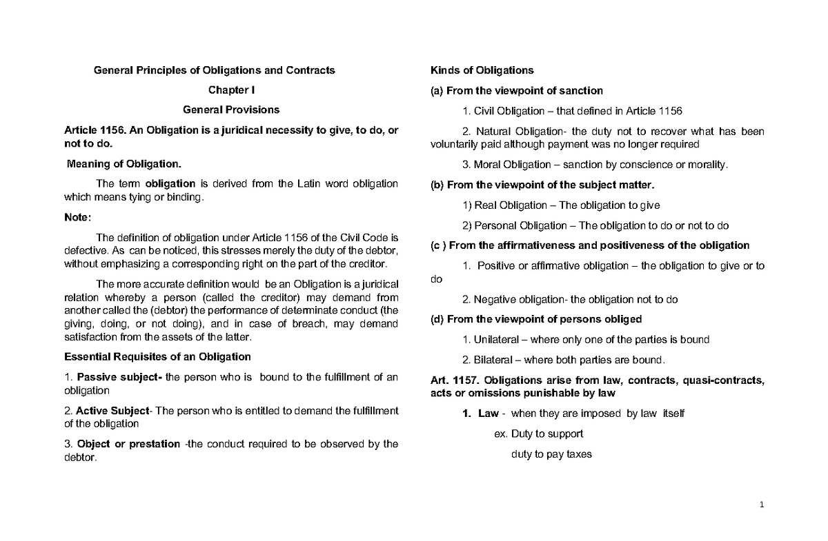 Topic Number 1 Nature OF Obligations - General Principles of ...