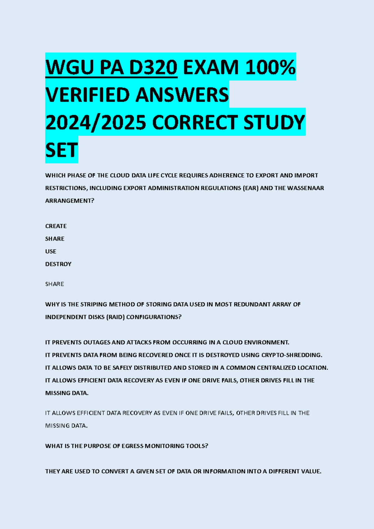 WGU PA D320 EXAM 100% VERIFIED ANSWERS 2024/2025 CORRECT STUDY SET ...