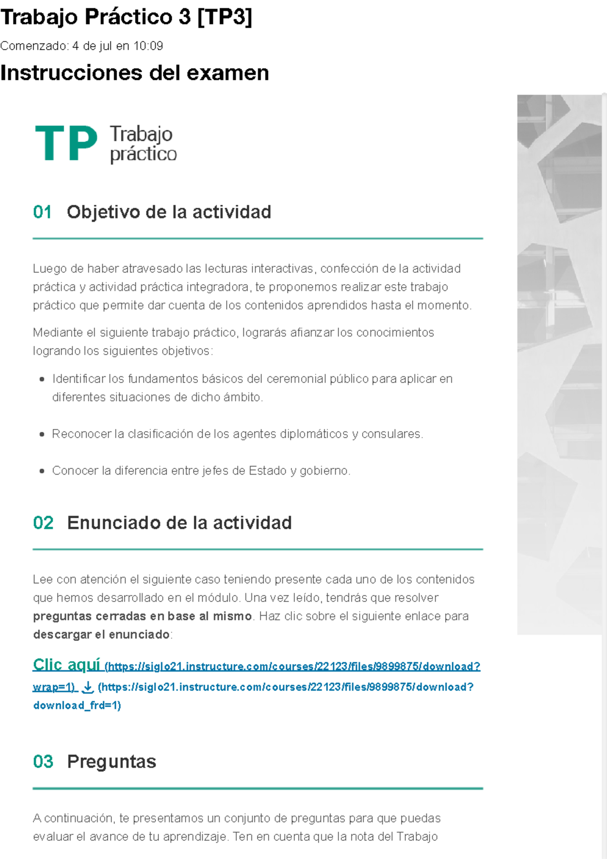 Examen Trabajo Práctico 3 [TP3] 85%pdf - Trabajo Práctico 3 [TP3] Comenzado: 4 de jul en 10 ...