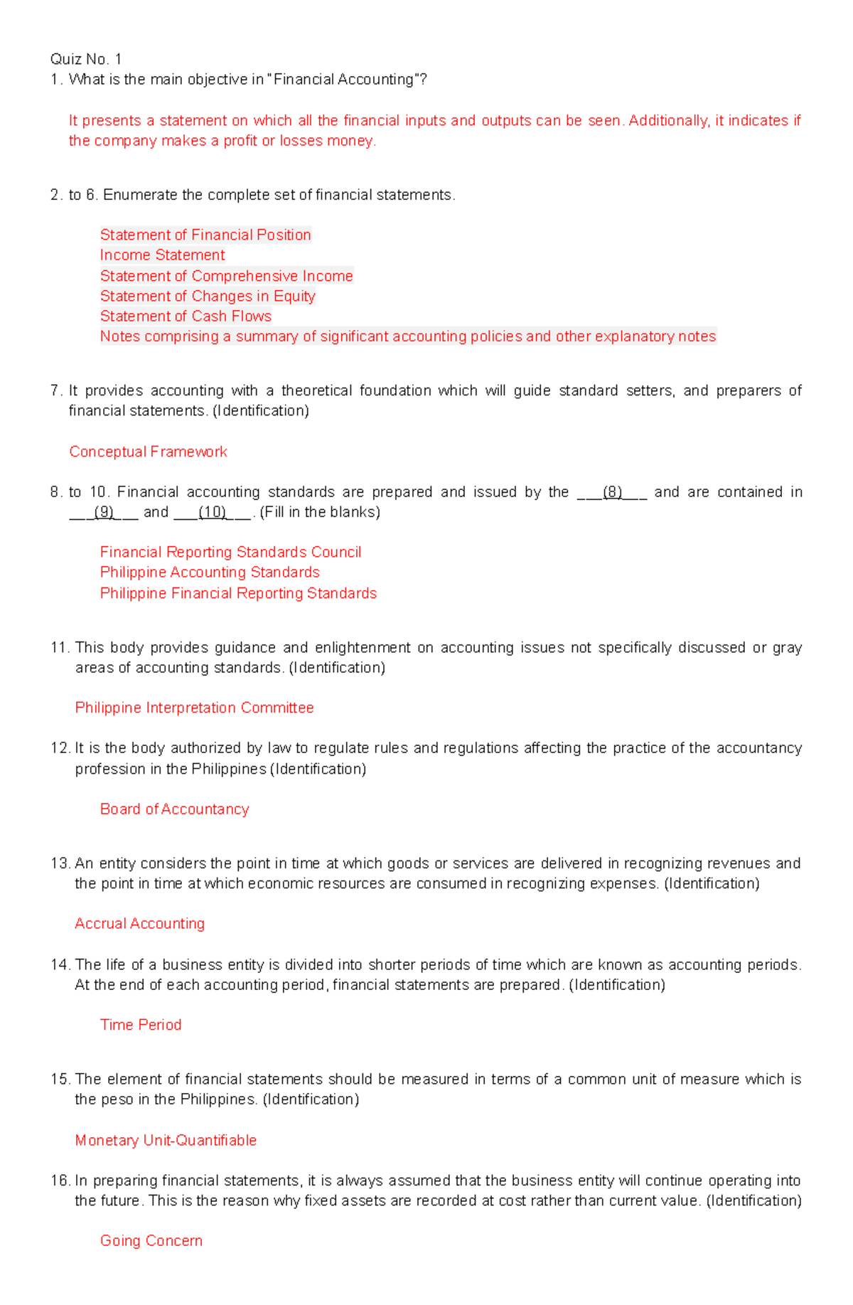 conceptual framework - Quiz No. 1 What is the main objective in “Financial Accounting”? It ...