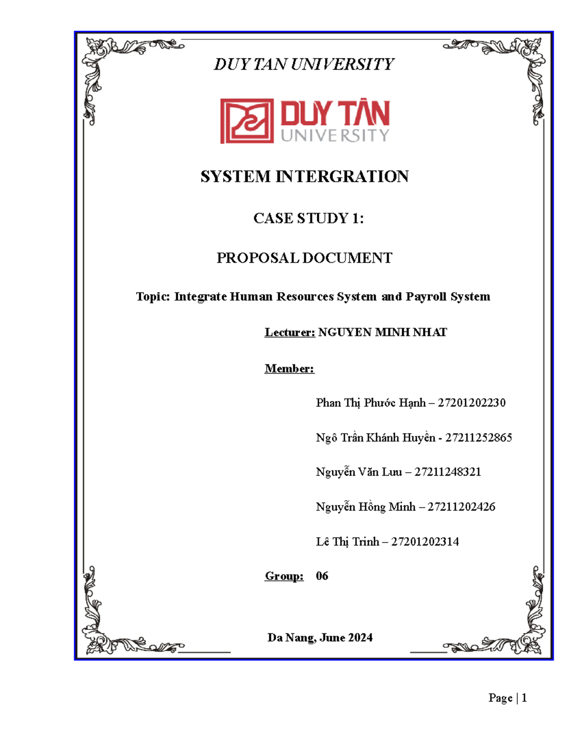 Case Study 01 Group 06 - errg - DUY TAN UNIVERSITY SYSTEM INTERGRATION ...
