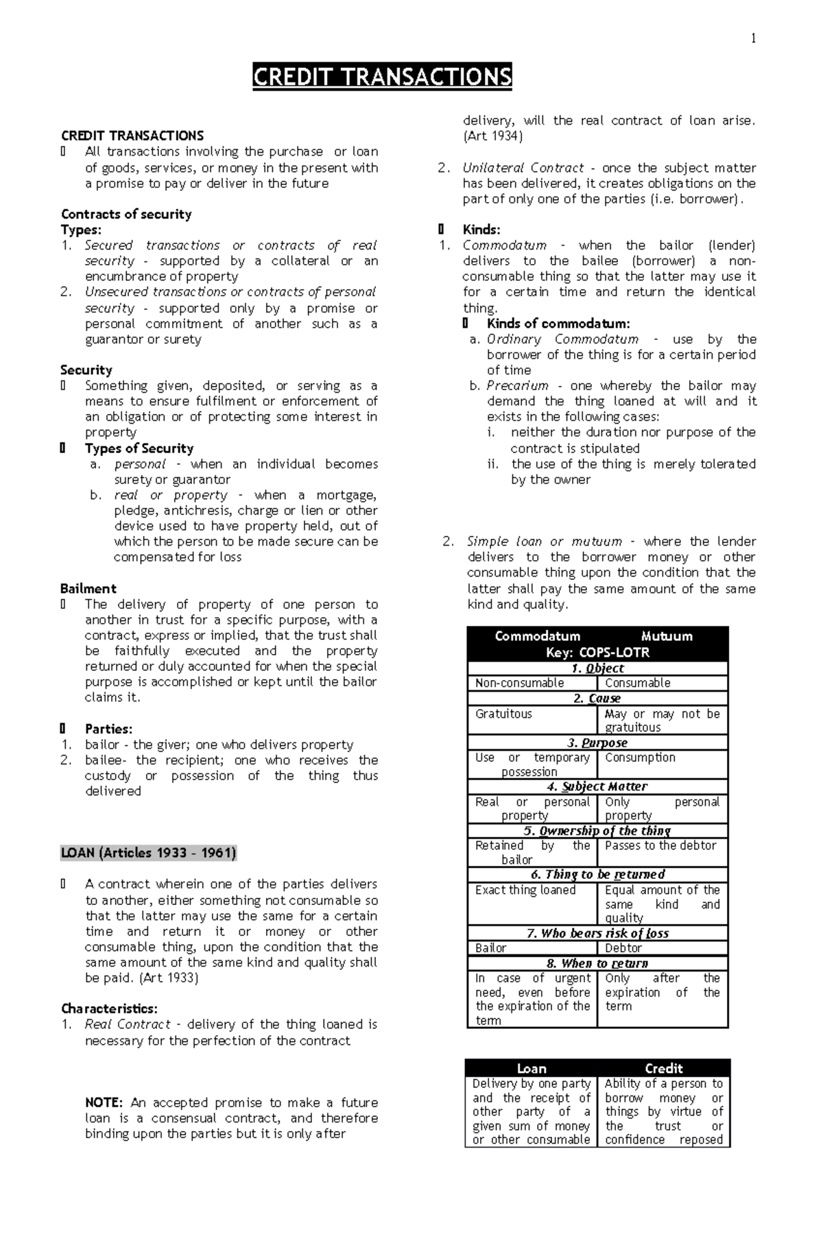 Credit Transactions Reviewer Midterm - CREDIT TRANSACTIONS All ...
