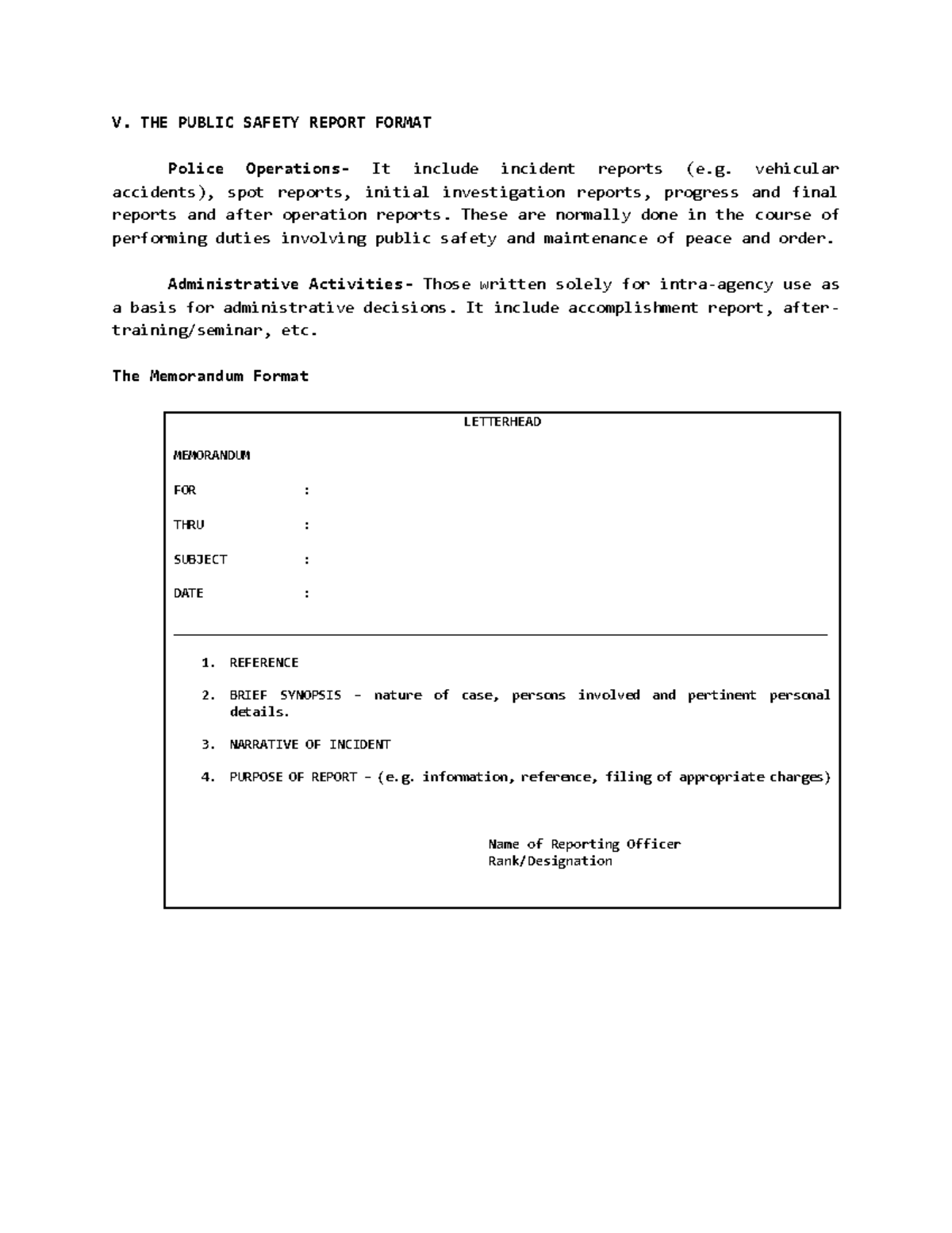 5. THE Basic Public Safety Report Format - V. THE PUBLIC SAFETY REPORT ...